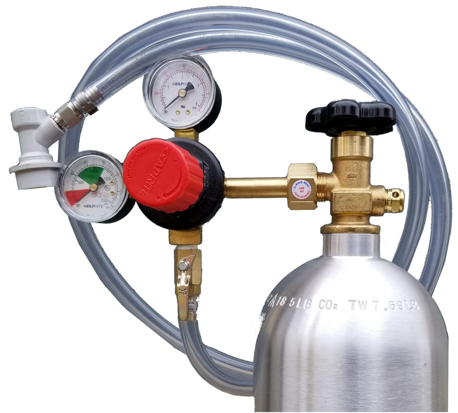 Bulk Gas Ball Lock Assembly w/ Dual Gauge Taprite CO2 Regulator for ...